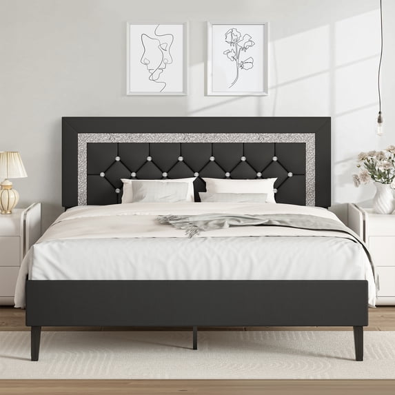 4 EVER WINNER Queen Bed Frame, Upholstered Platform Bed with Headboard ...