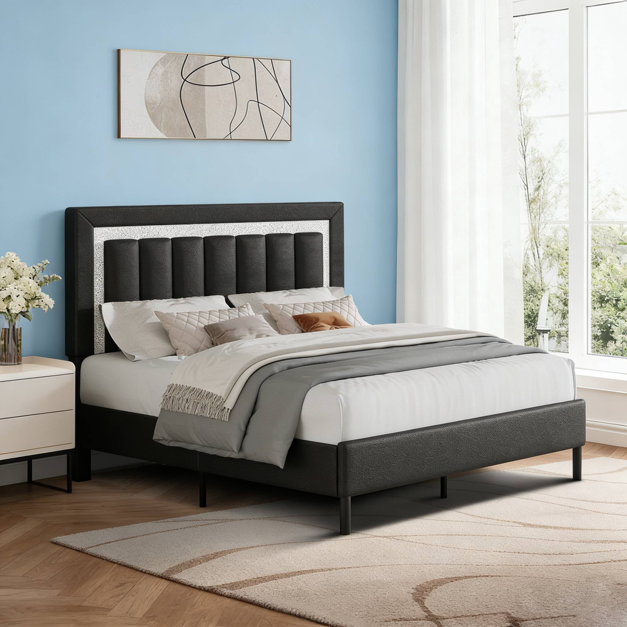 4 EVER WINNER Queen Bed Frames, Queen Bed Frame with Wooden Slats ...