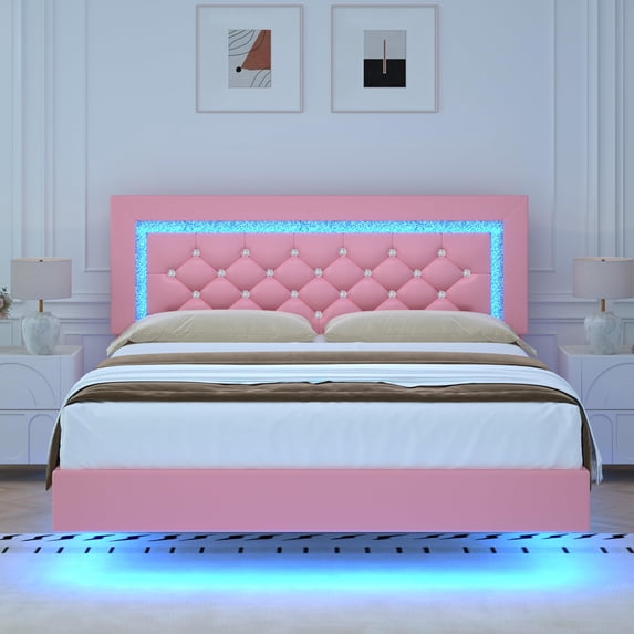 4 Ever Winner Queen Floating Bed Frame with LED Lights, Pink, Diamond ...