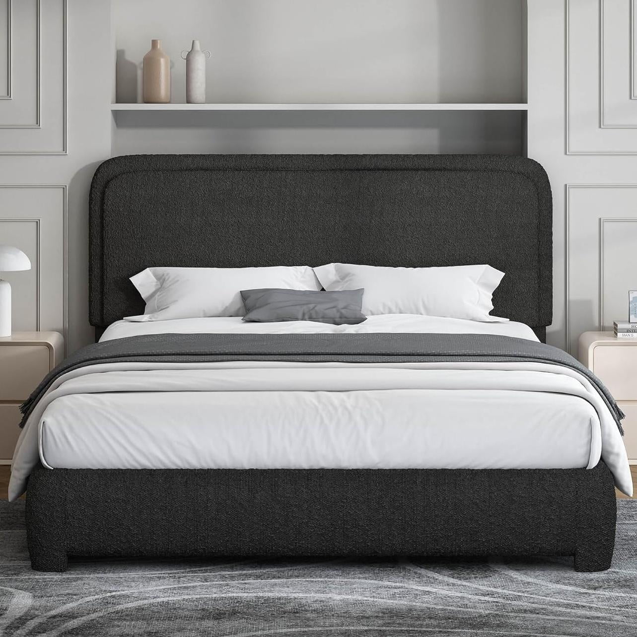 4 EVER WINNER Queen Size Bed Frame, Modern White Bed Frame with ...