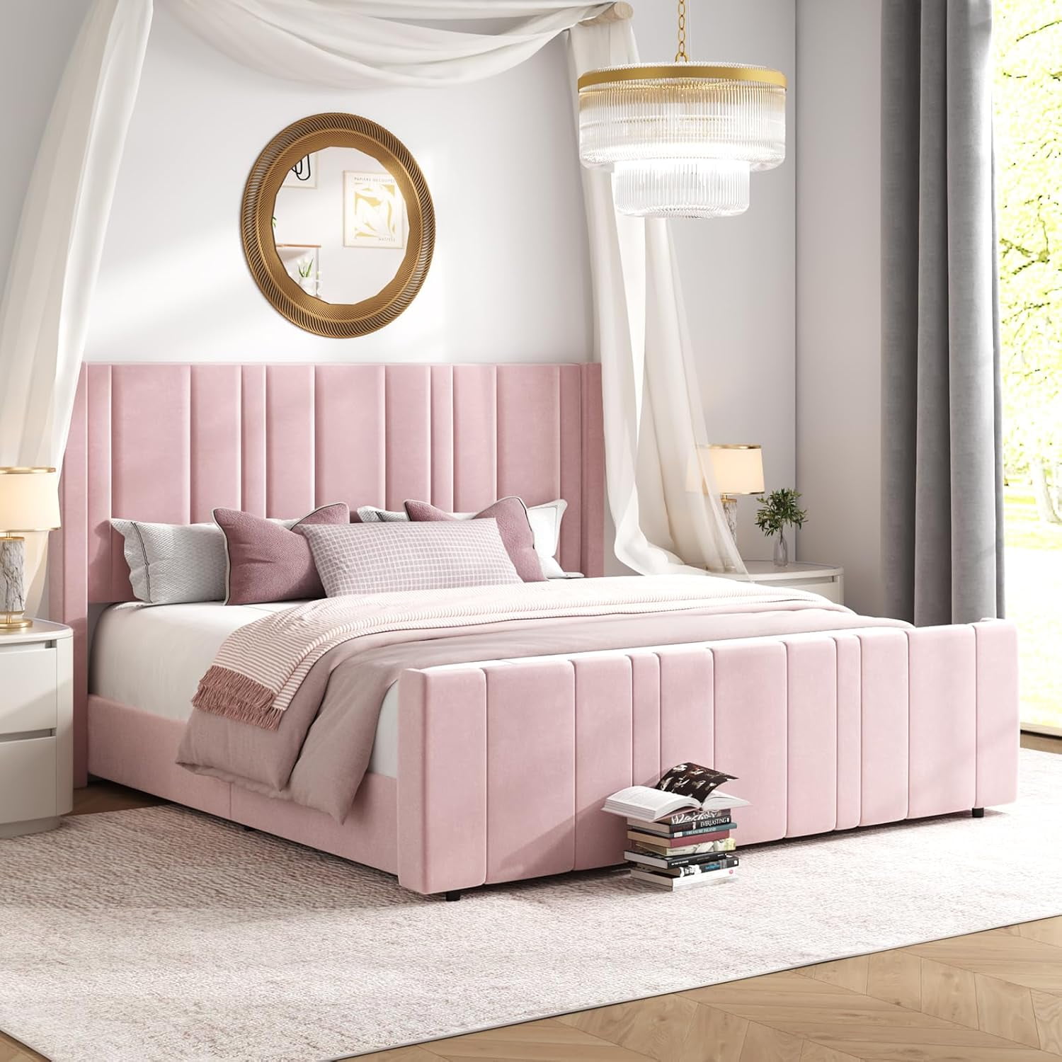 4 EVER WINNER Queen Size Bed Frame, Velvet Upholstered Platform Bed ...