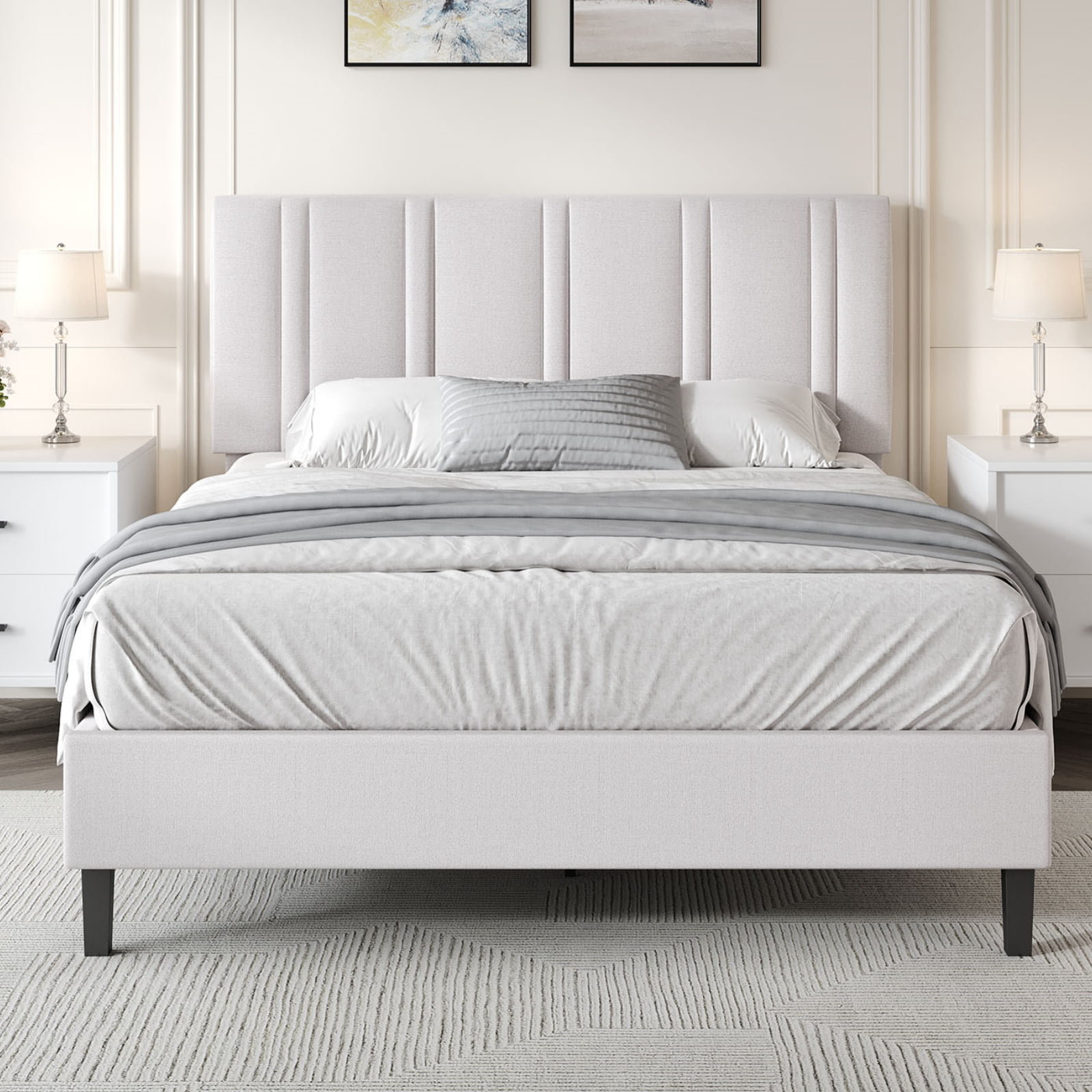 4 EVER WINNER Queen Size Upholstered Platform Bed Frame with Headboard ...