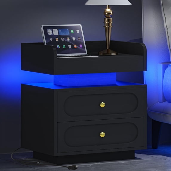 4 EVER WINNER Smart Night Stand with Charging Station, Modern Black ...