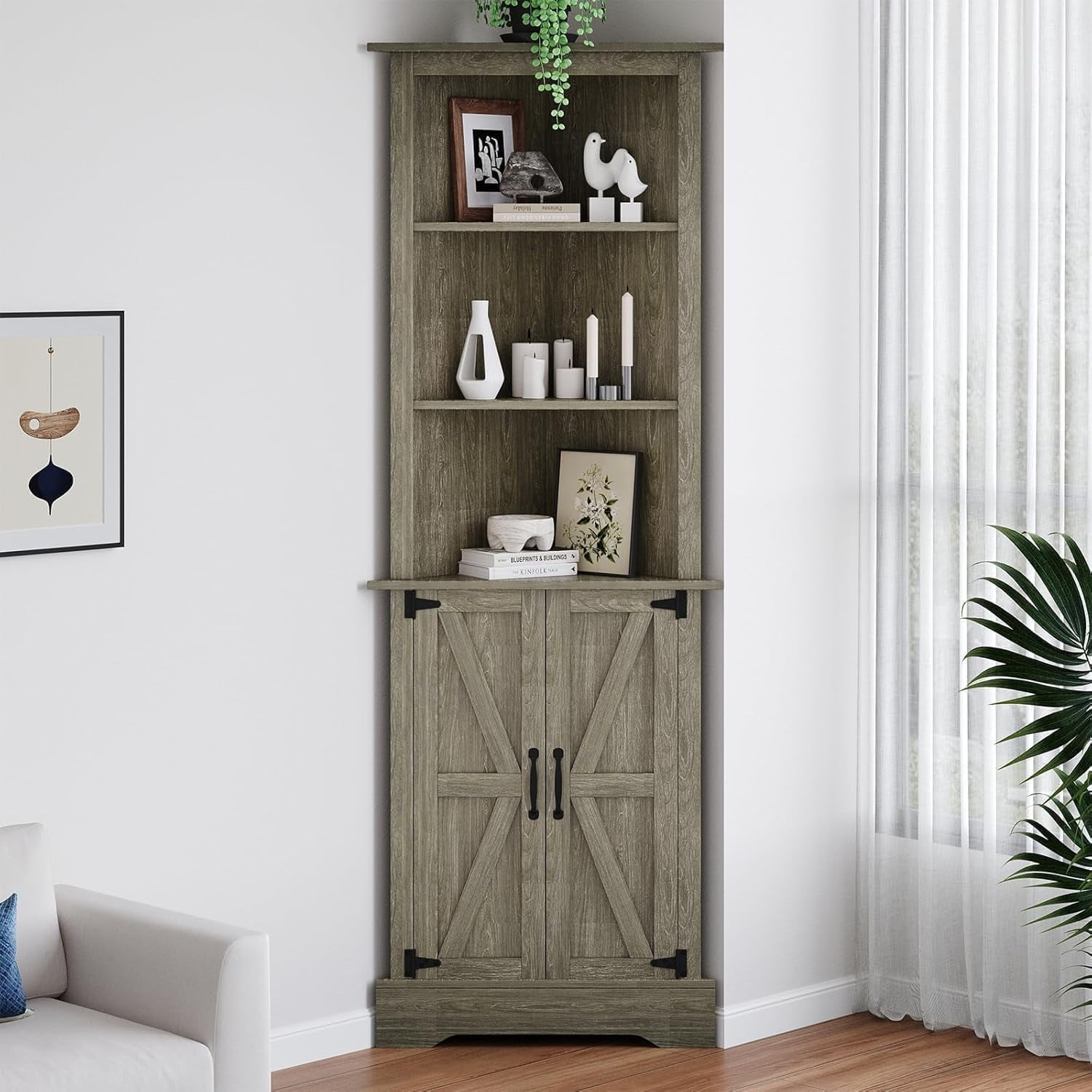 4 EVER WINNER Tall Corner Cabinet with Doors, Farmhouse Storage Cabinet ...