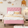 4 EVER WINNER Pink Twin Bed Frame with Button Tufted Headboard ...
