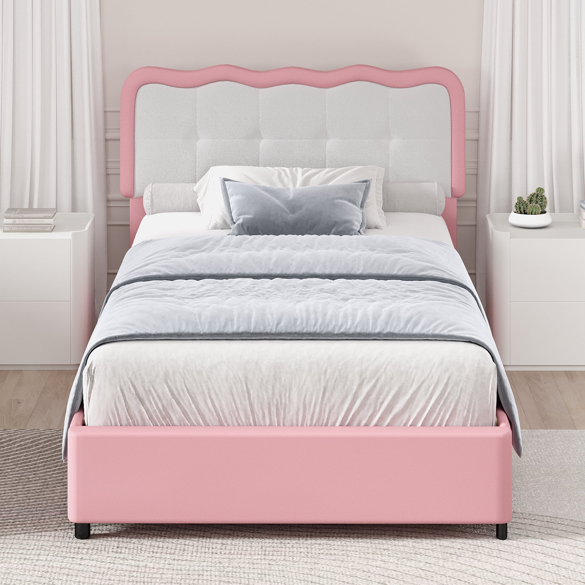 4 EVER WINNER Twin Bed Frame, Twin Size Upholstered Platform Bed Frame ...