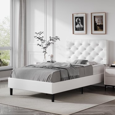 4 EVER WINNER Queen Size Bed Frame, Modern White Bed Frame with ...