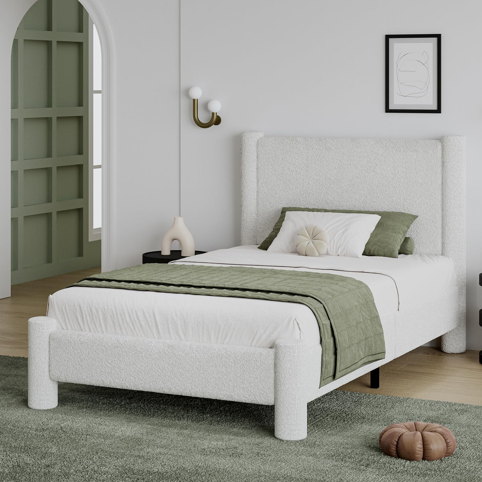 4 EVER WINNER Twin Bed Frame, White Twin Bed Frame, Upholstered Twin ...