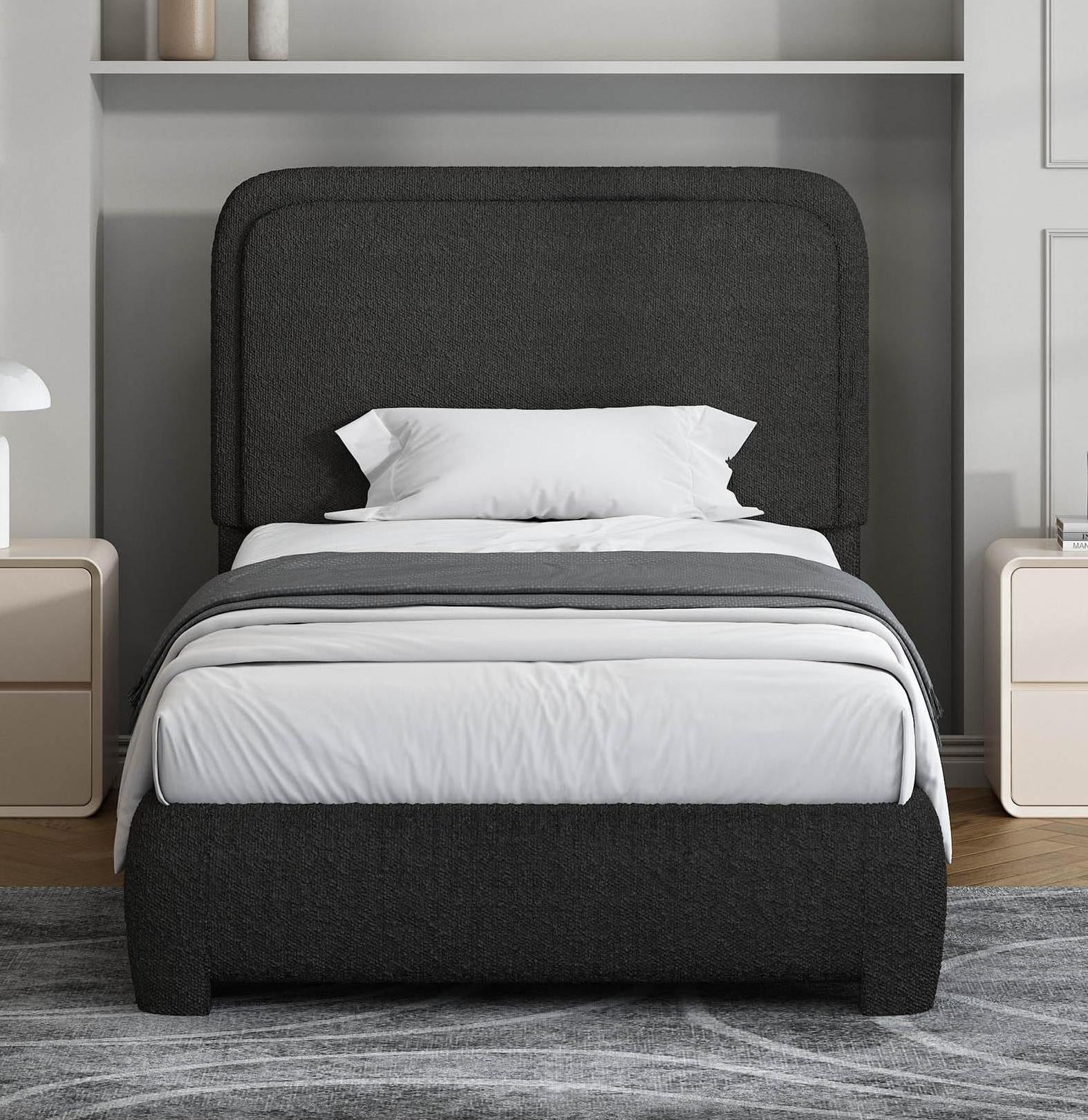 4 EVER WINNER Twin Size Bed Frame, Boucle Upholstered Bed Frame with Headboard, No Box Spring ...