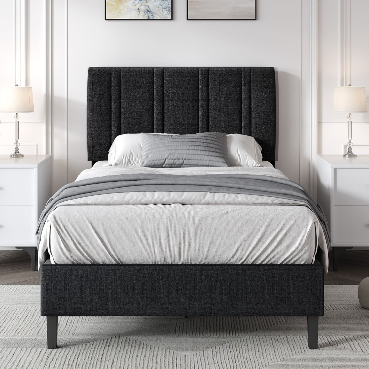 4 EVER WINNER Twin Size Bed Frame, Upholstered Platform Bed Frame with ...