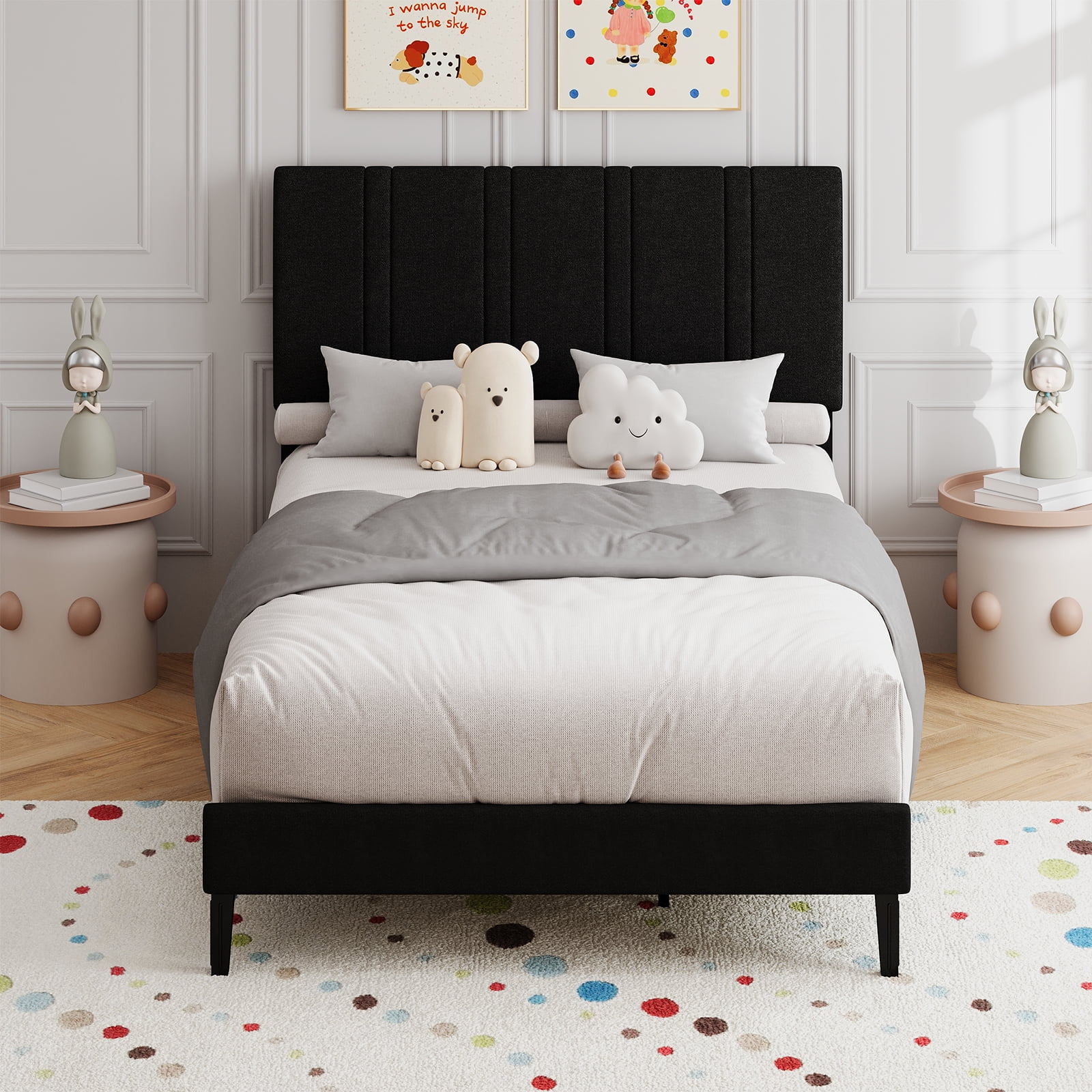 4 EVER WINNER Twin Size Bed Frame, Upholstered Platform Bed Frame with ...