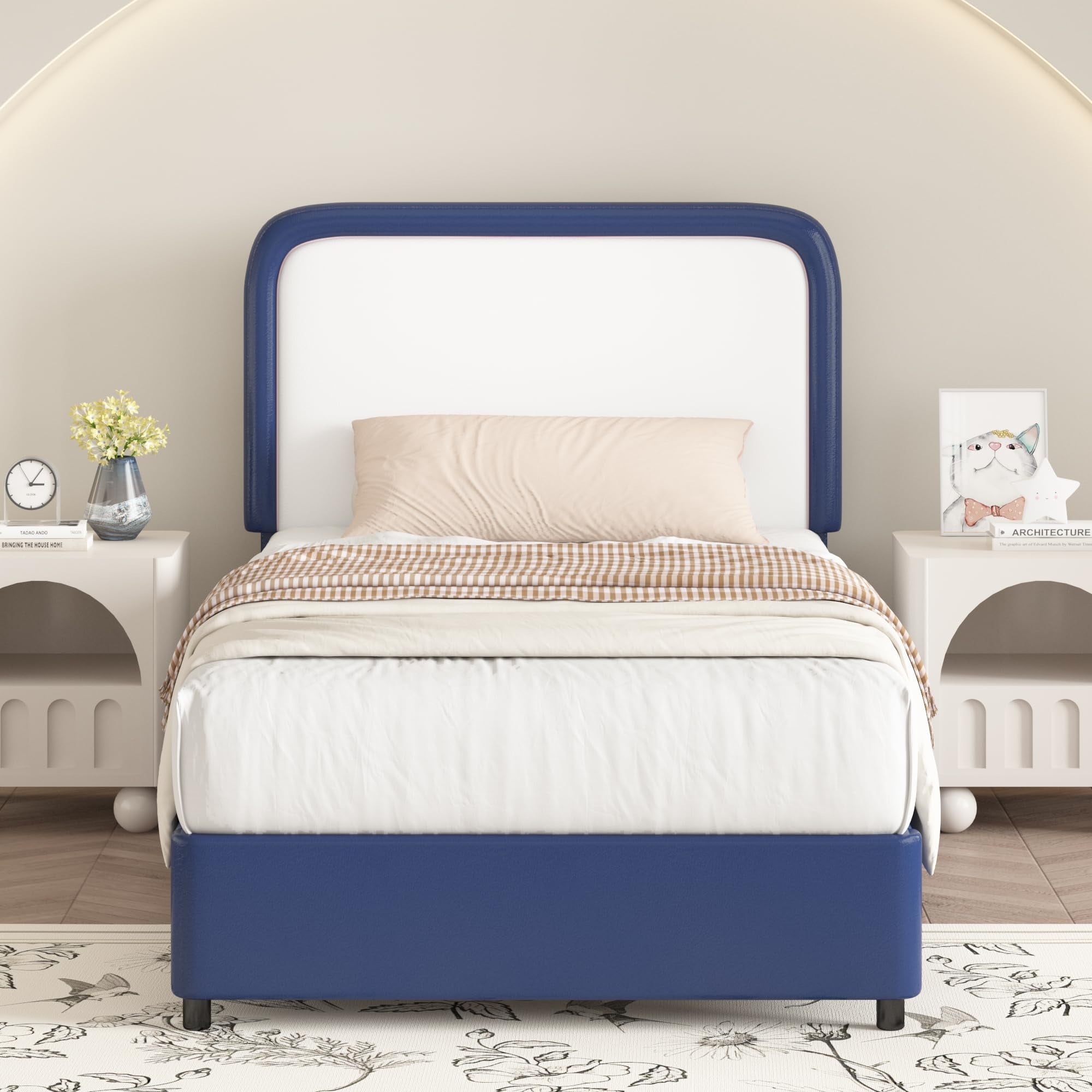 4 EVER WINNER Twin Size Bed Frame, Upholstered Platform Bed Frame with ...