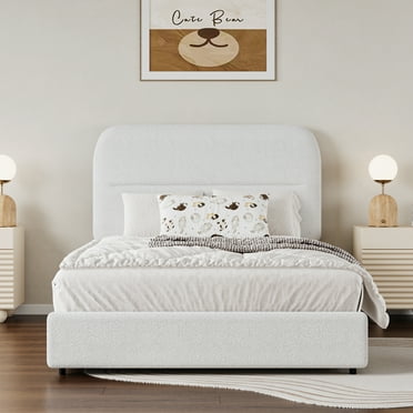 4 EVER WINNER Queen Size Bed Frame, White Queen Bed Frame, Modern ...