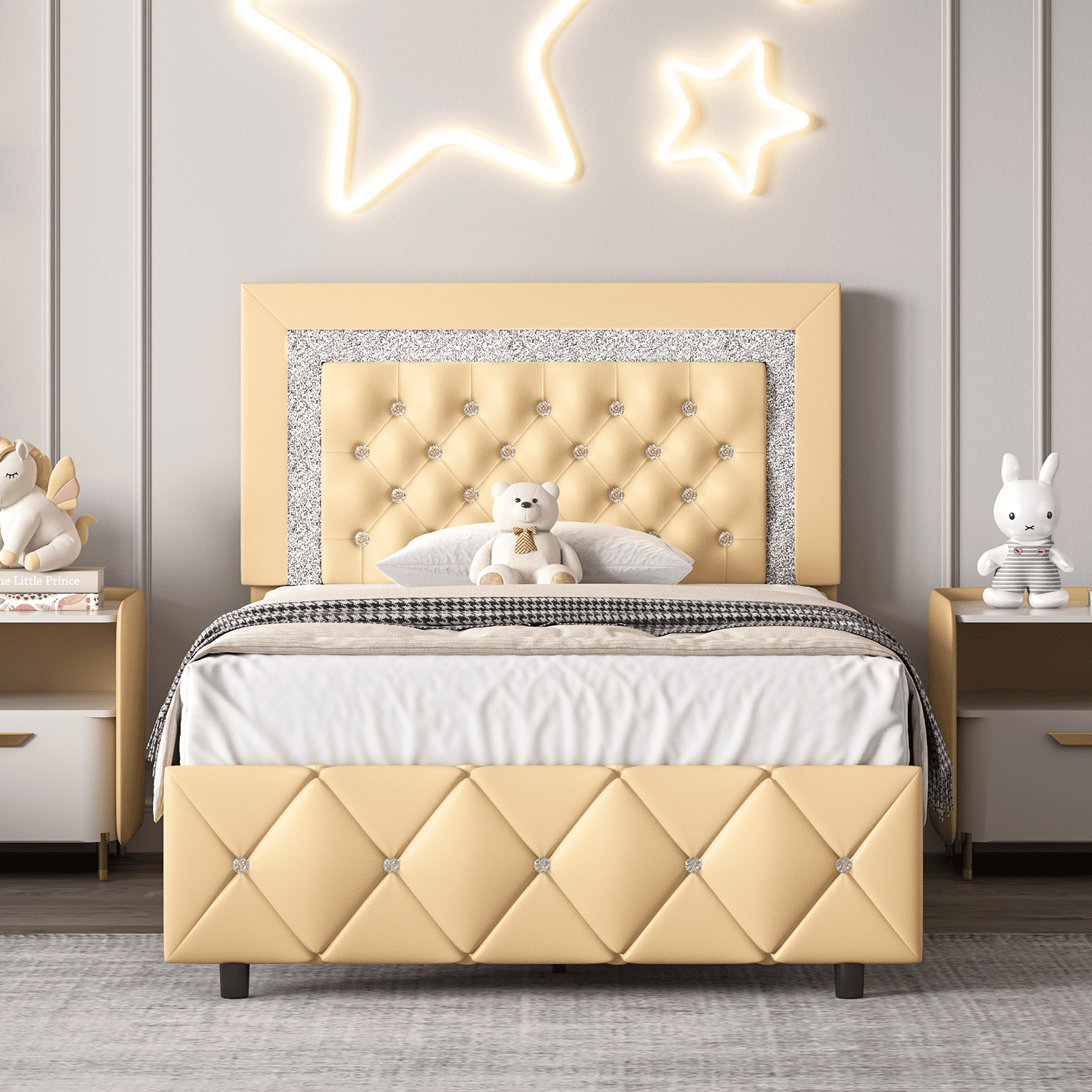 4 EVER WINNER Twin Size Bed Frame with Headboard, Upholstered Platform ...