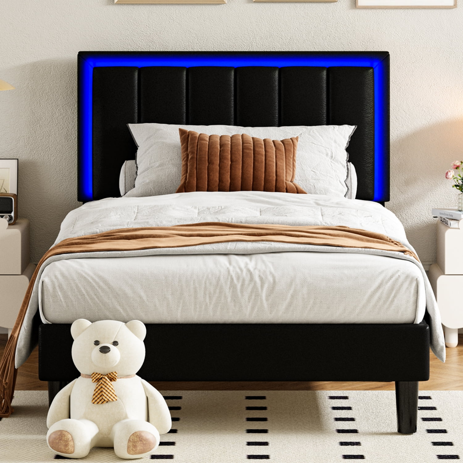 4 EVER WINNER Twin Size LED Bed Frame, Black Twin Bed Frame with Led ...