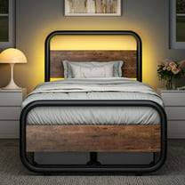 Twin Size Platform Bed with LED Light Strips, Upholstery Floating Bed ...