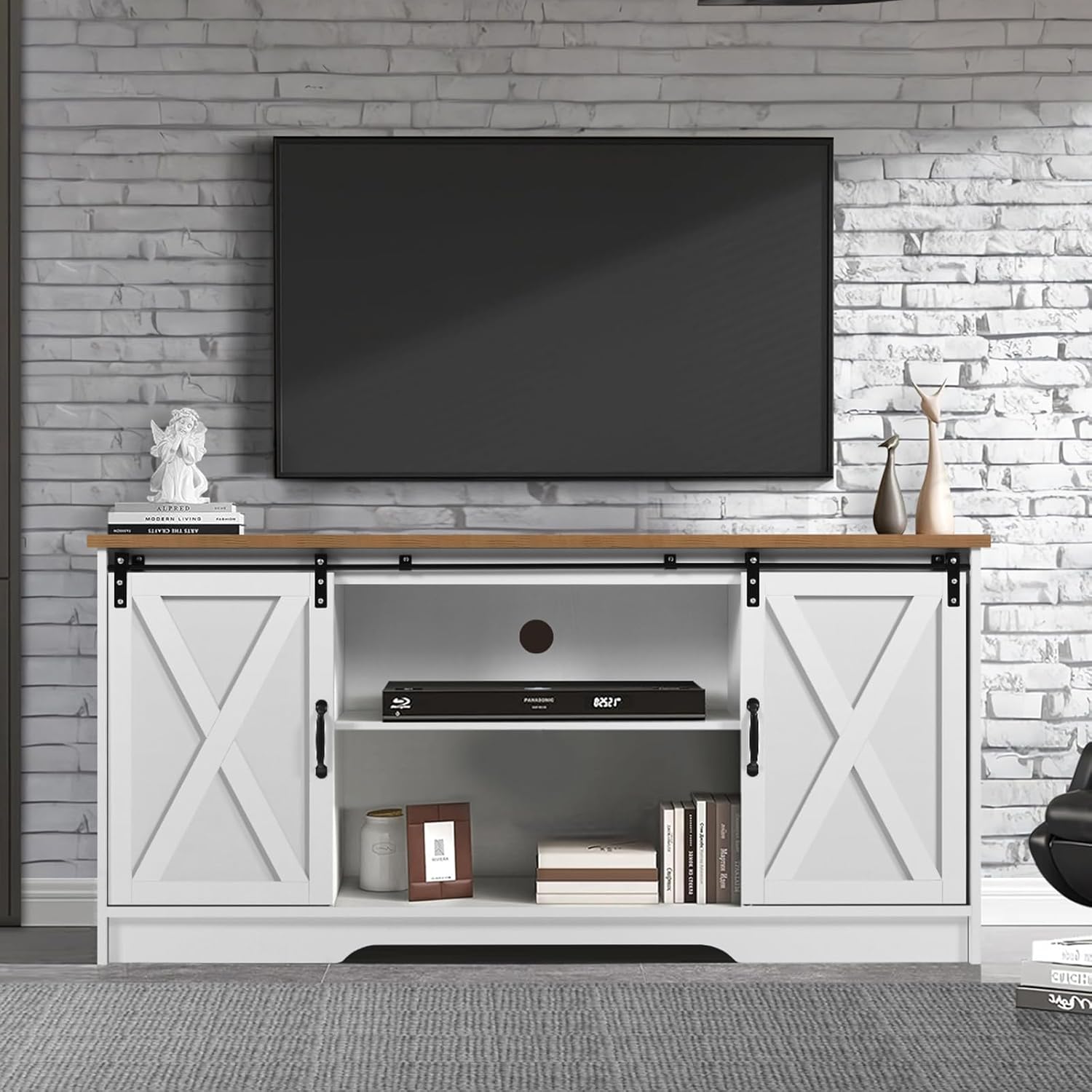 4 EVER WINNER White TV Stand for 65 Inch TV, 58" Farmhouse ...