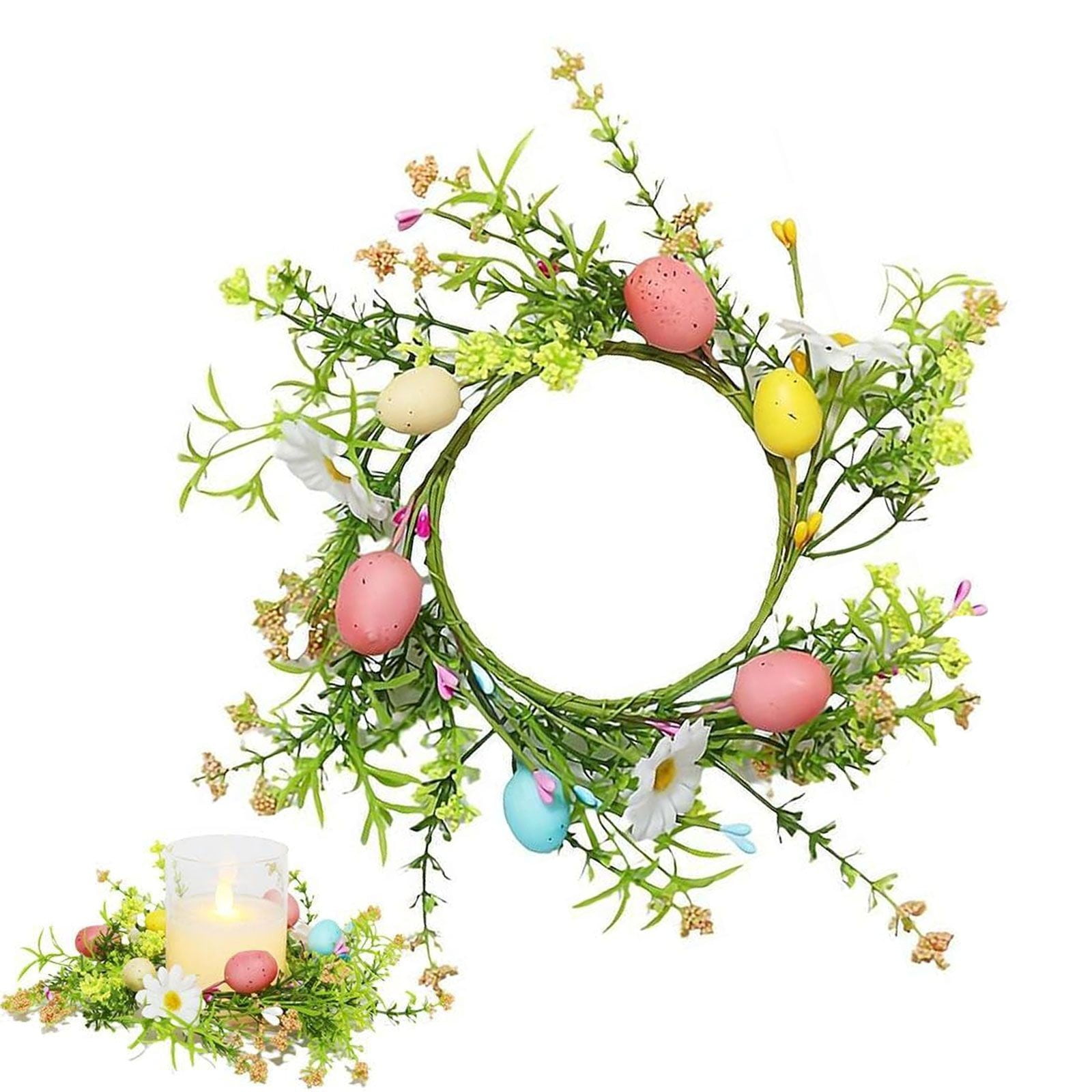 4" Easter Egg Candle Rings Holder Wreaths With Flower Spring Egg ...