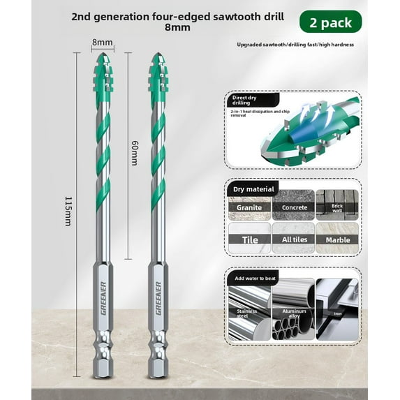 4-Edge Serrated Eccentric Drill Bits - Ultra-Hard Dry Drill Bits for ...