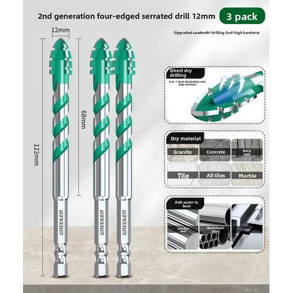4-Edge Serrated Eccentric Drill Bits - Ultra-Hard Dry Drill Bits for ...