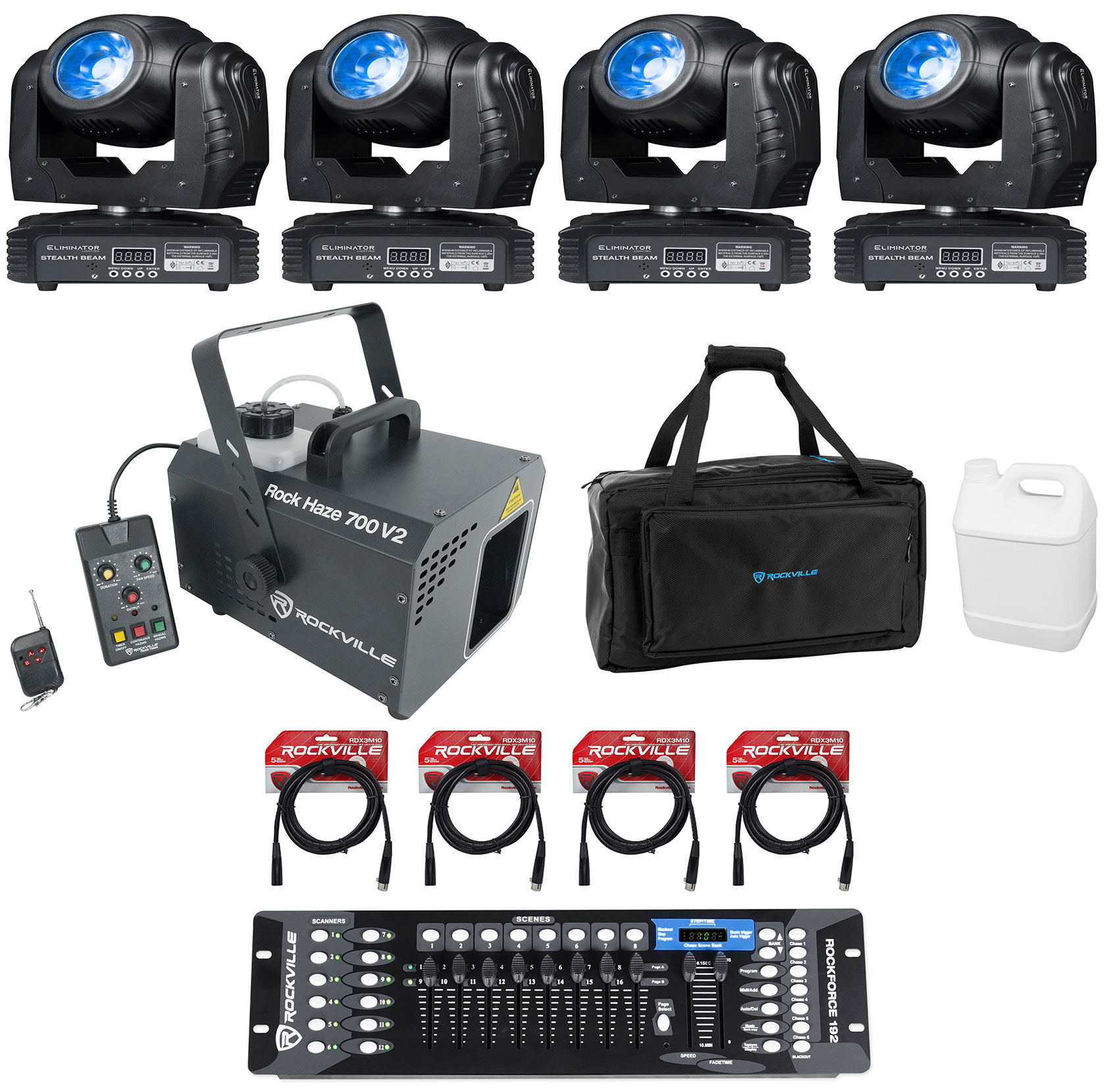 (4) Eliminator Stealth Beam RGBW LED Moving Head Lights+DMX Controller ...