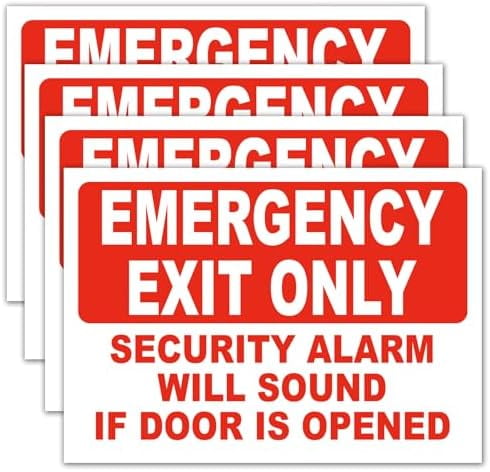 4 Emergency Exit Only Sign, "Emergency Exit Only - Security Alarm Will ...
