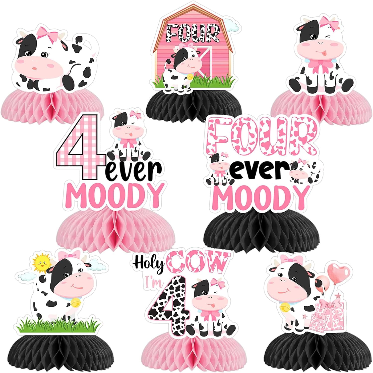 4 Ever Moody Birthday Decorations Girl, 8Pcs Cow Print Honeycomb ...