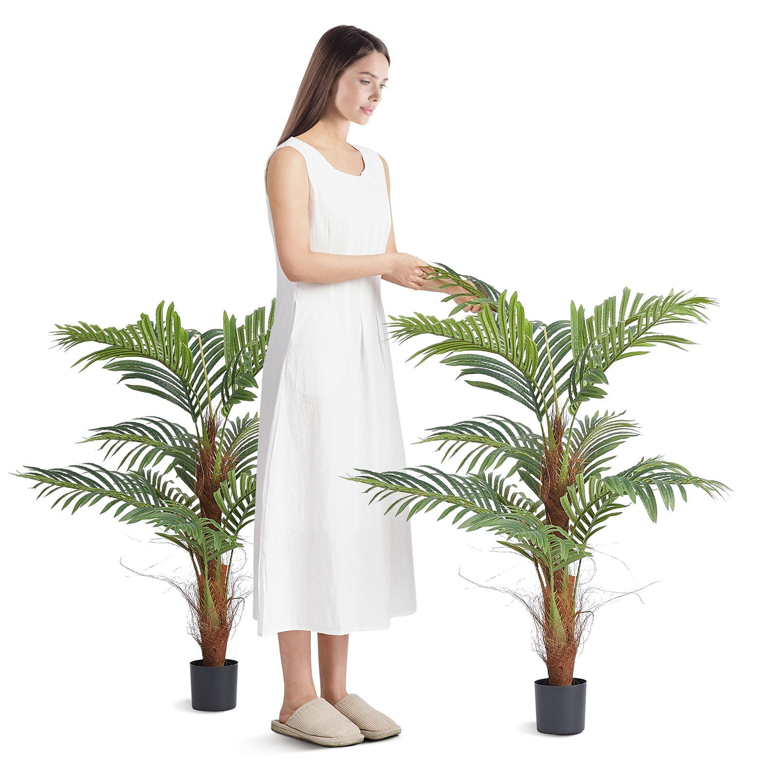 4 FT Artificial Palm Tree Faux Plant with Secure PE Material Anti Tip ...