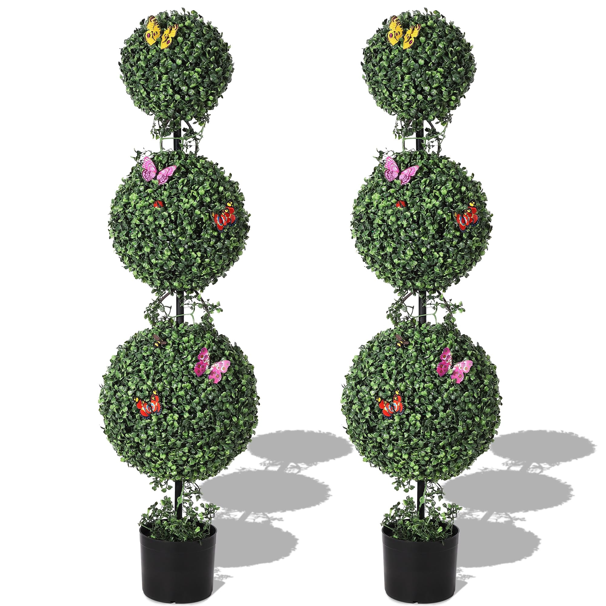 4 FT Artificial Topiary Ball Trees,Set of 2,Triple Ball Boxwood Indoor ...