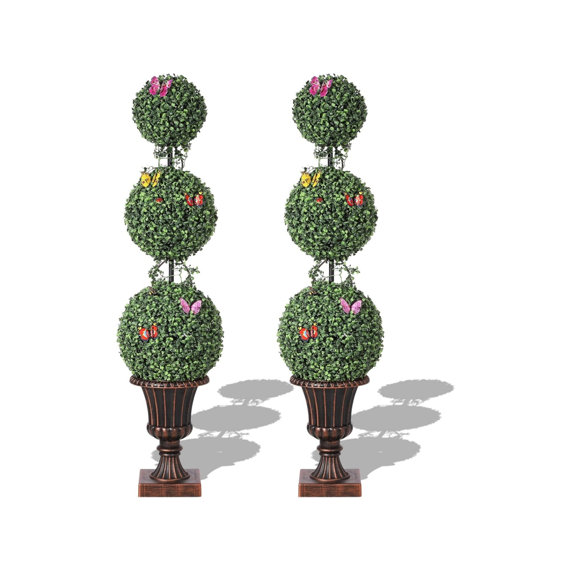 4 FT Artificial Triple Ball Topiary Trees, Artificial Plants Outdoor ...