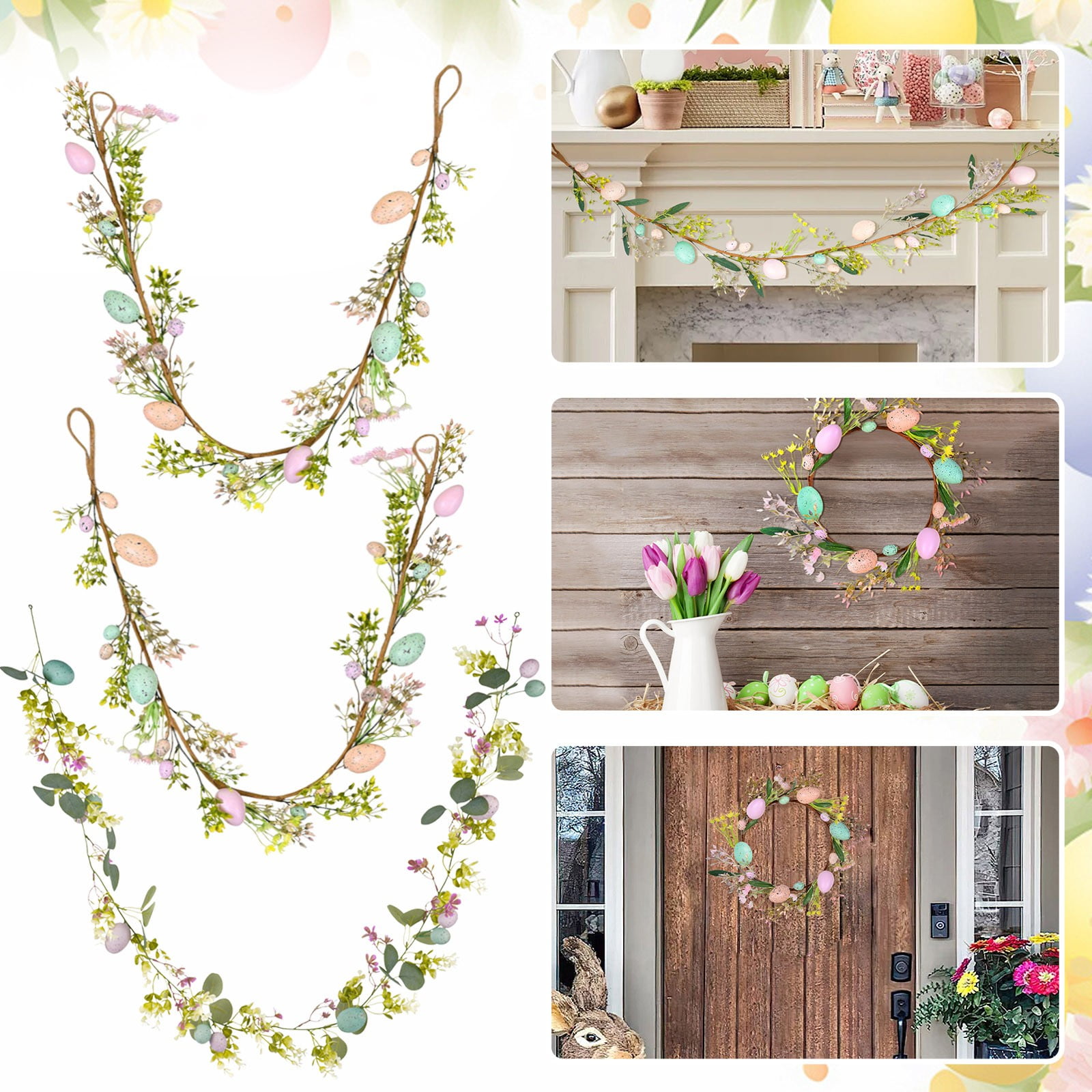 4 FT Easter Egg Garland, Artificial Easter Garland Floral Spring ...