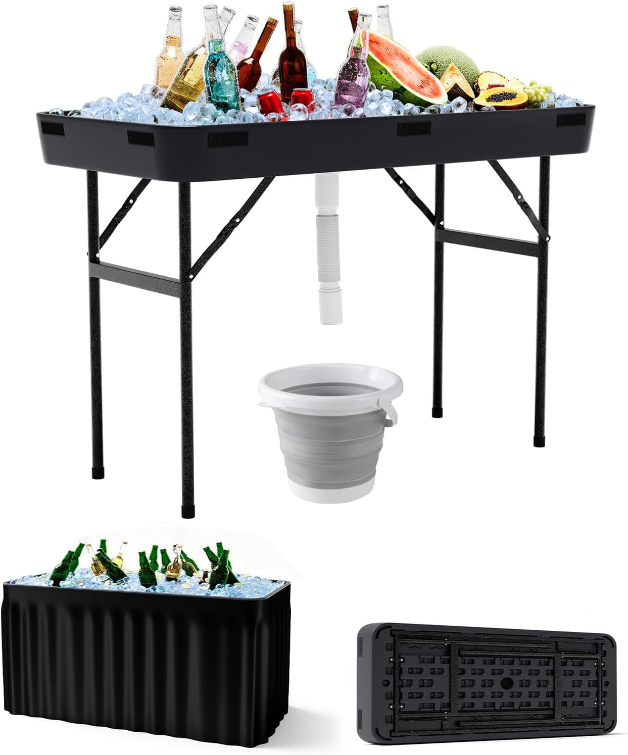 4 FT Folding Cooler Table with Drain & Removable Matching Skirt, No ...