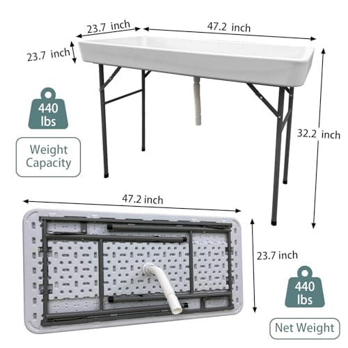 4 FT Folding Ice Cooler Table with Removable Matching Skirt, Portable ...