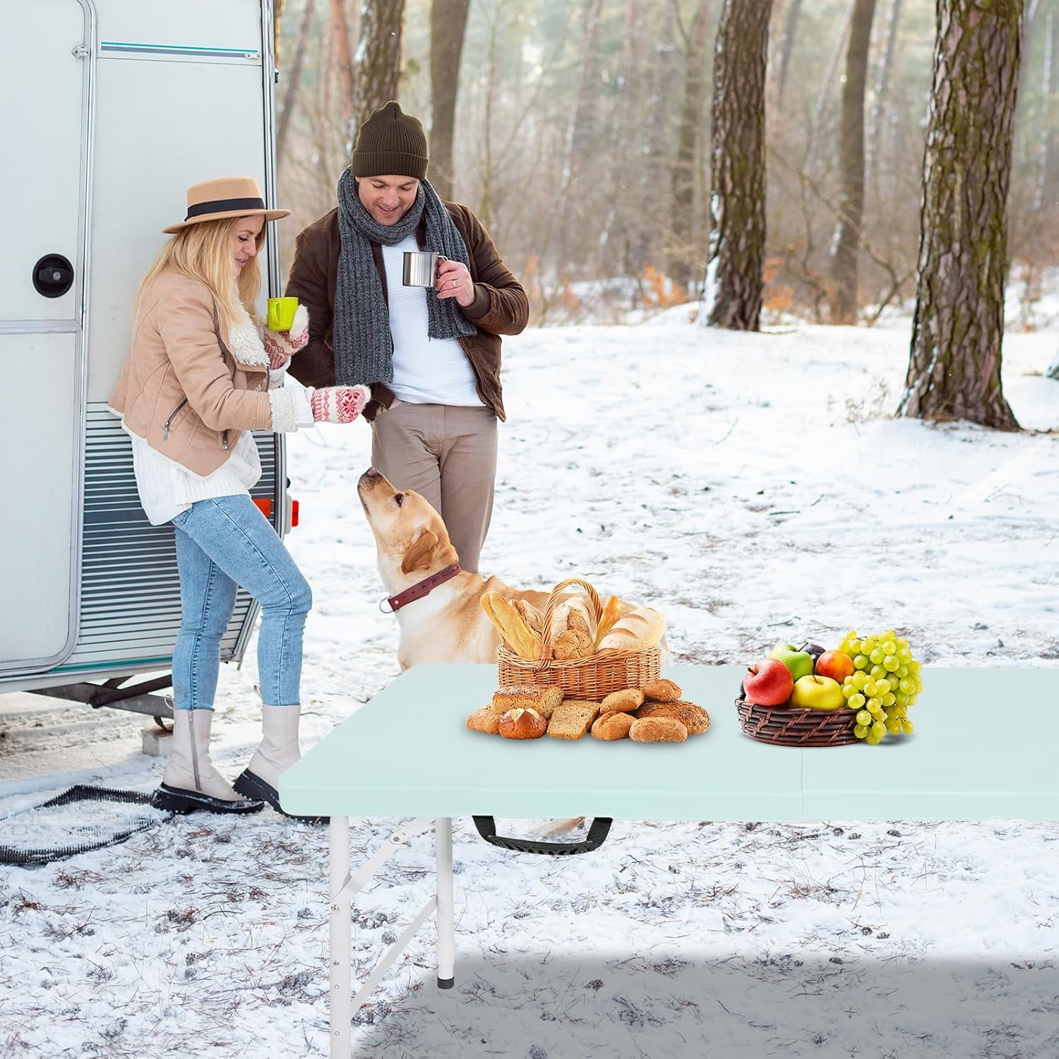 4 FT Folding Table with Carry Handle, Portable Fold-in-Half Plastic ...