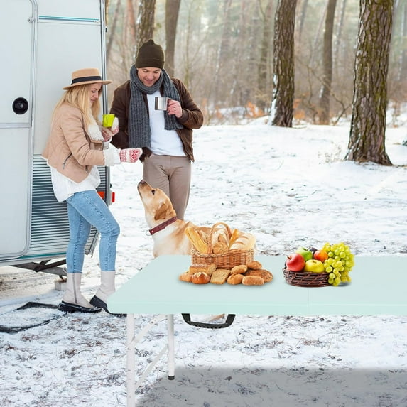 4 FT Folding Table with Carry Handle, Portable Fold-in-Half Plastic ...