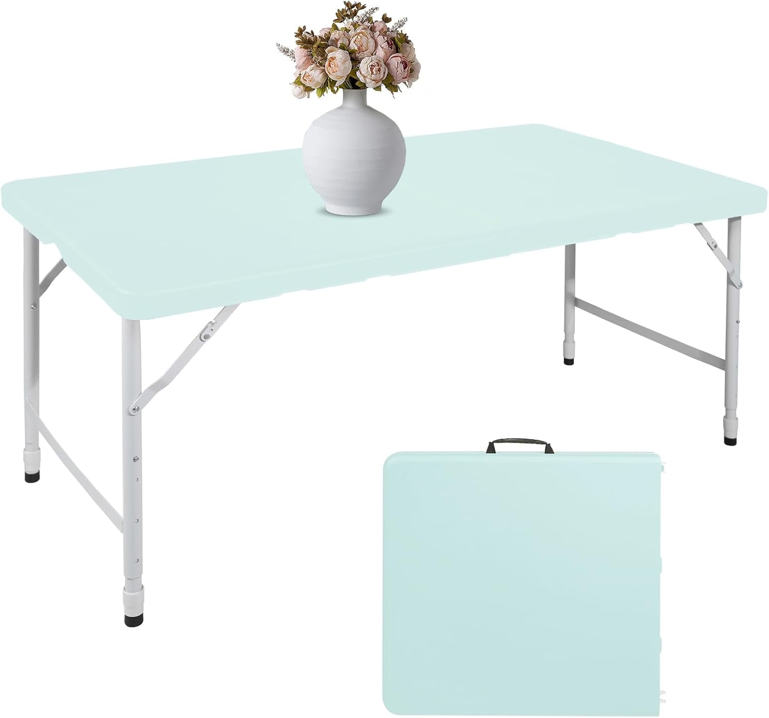 4 FT Folding Table with Carry Handle, Portable Fold-in-Half Plastic ...