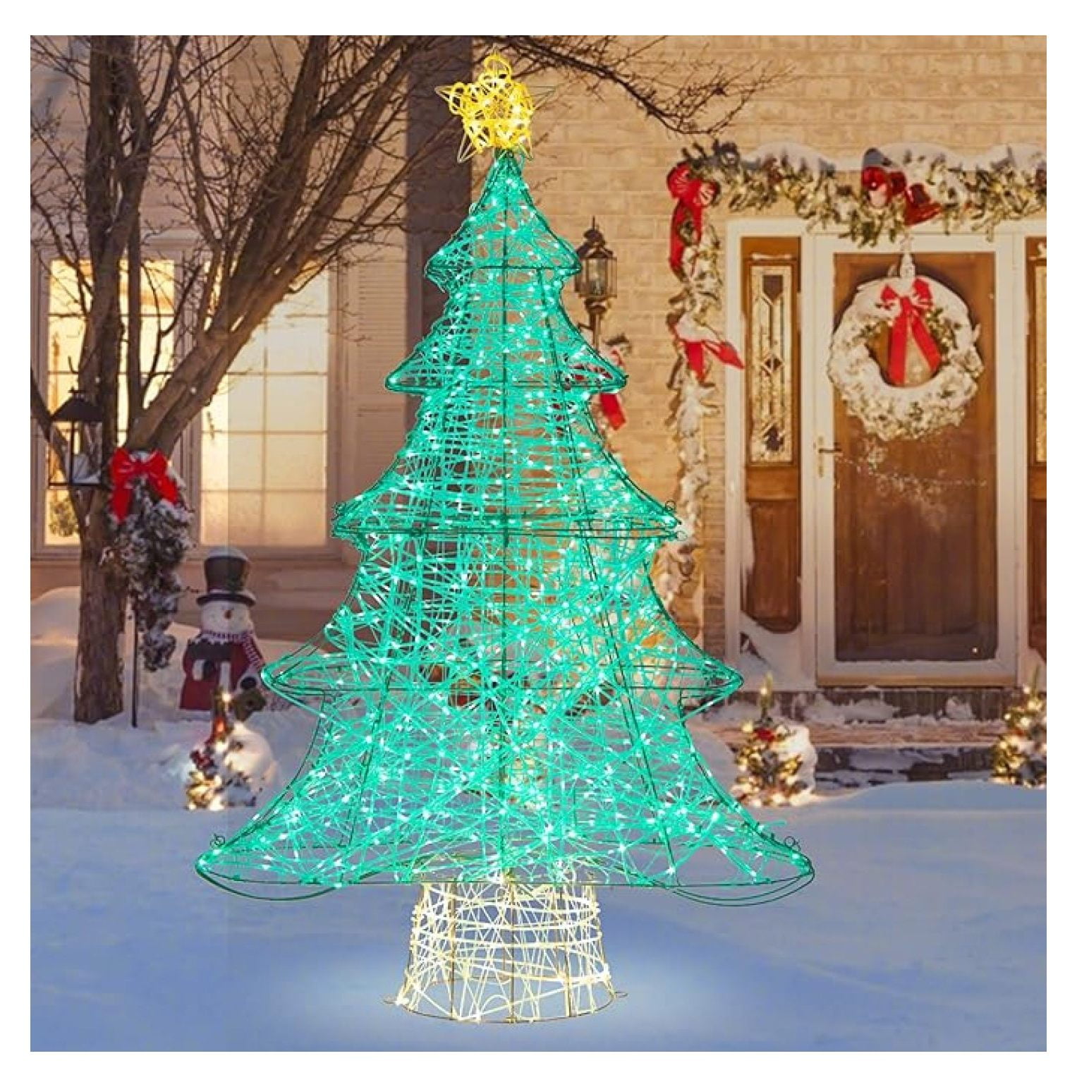 4 FT Lighted Artificial Christmas Tree, Xmas Tree Decor with 520 , Top ...