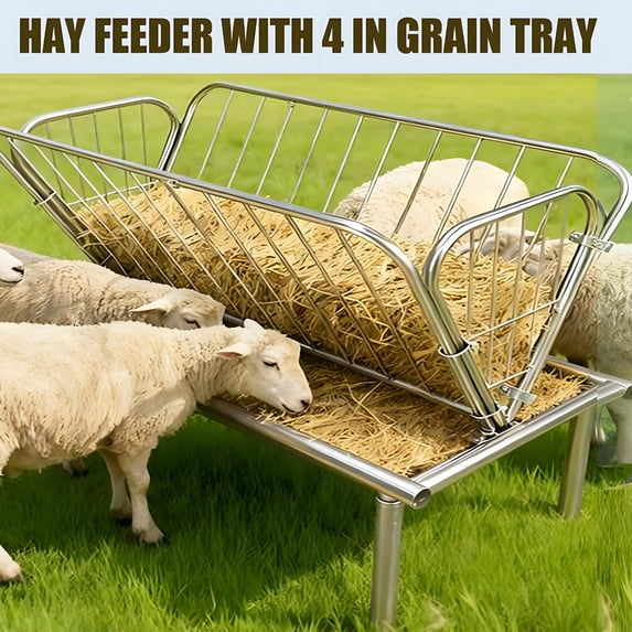 4 FT Long Livestock Feeder, Galvanized Steel Hay Feeder, Pasture Hay ...