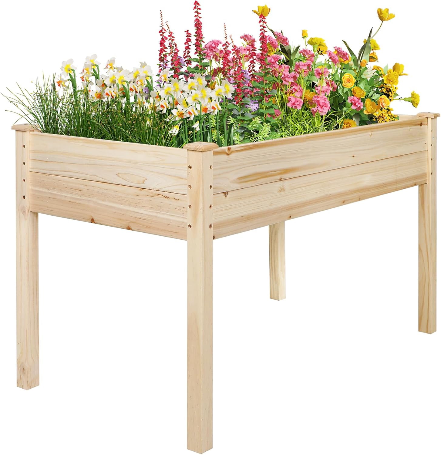 4 FT Outdoor Wooden Raised Garden Bed, Elevated Large Planter Box with ...