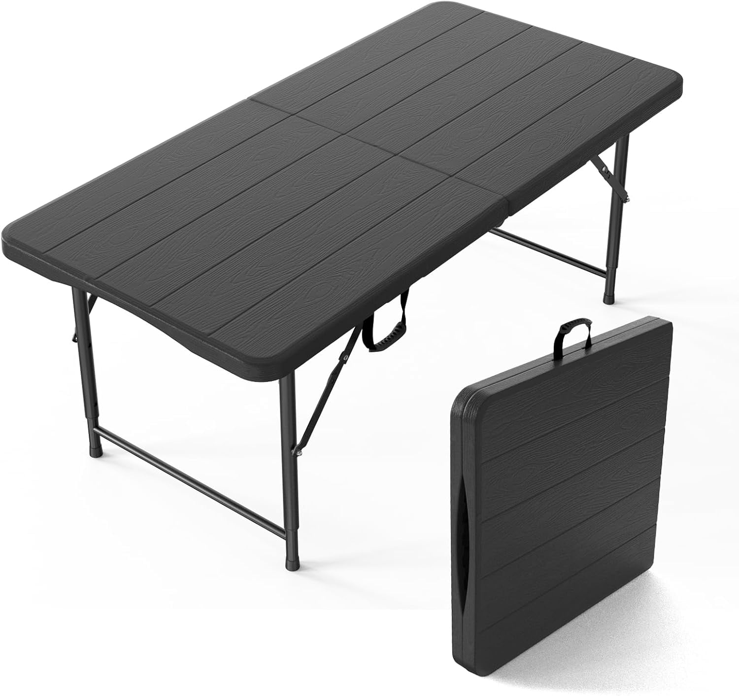 4 FT Plastic Folding Camping Table,3-Level Adjustable Height, Portable in/Outdoor Party Picnic ...