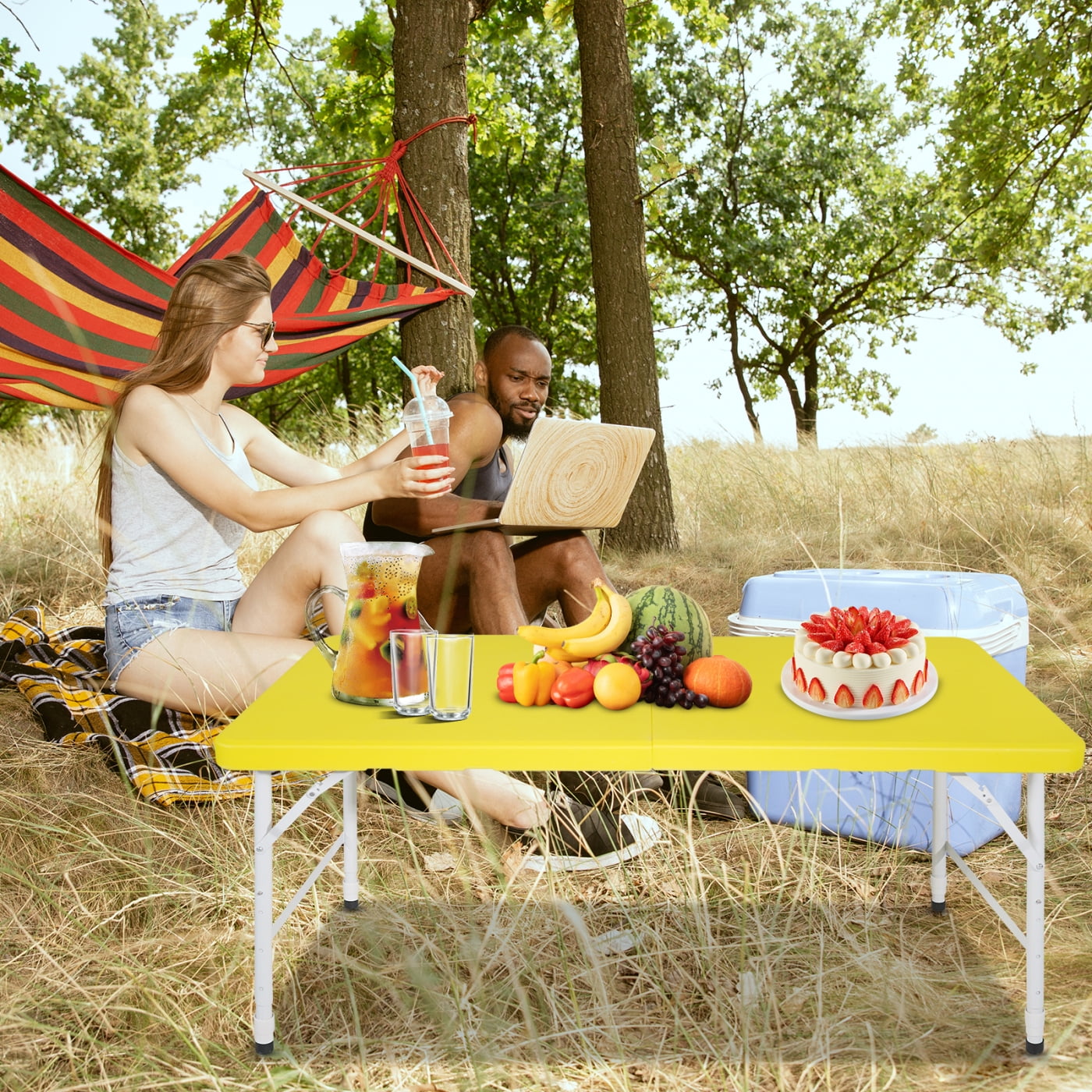 4 FT Portable Folding Table with Gravity Lock and Height Adjustment ...