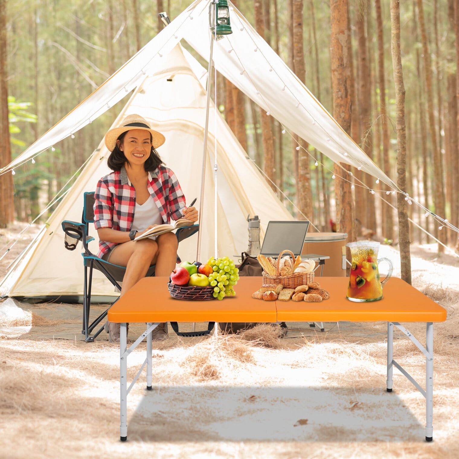 4 FT Portable Folding Table with Gravity Lock and Height Adjustment ...