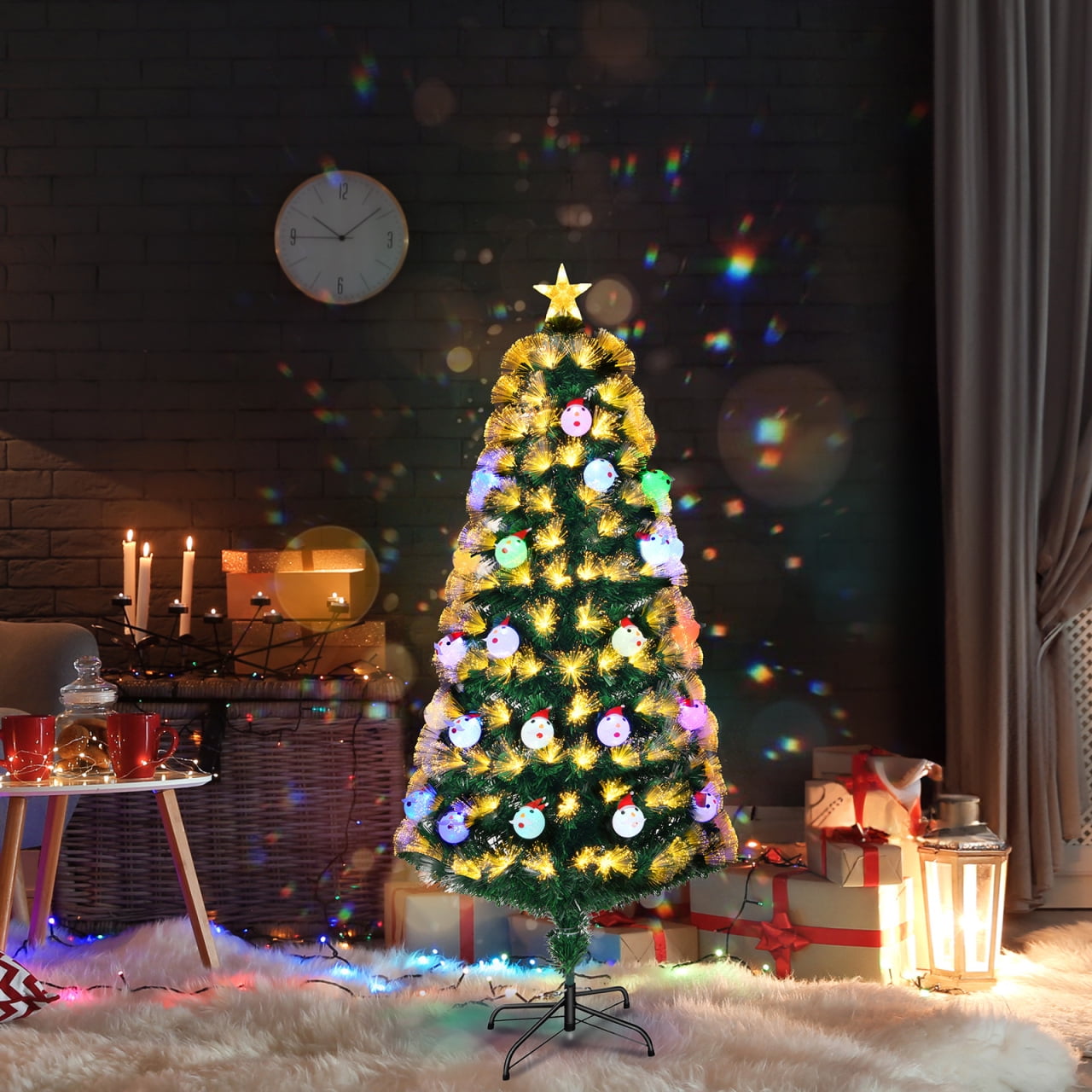 4 FT Pre-lit Fiber Optic Christmas Tree, Artificial Xmas Tree with ...