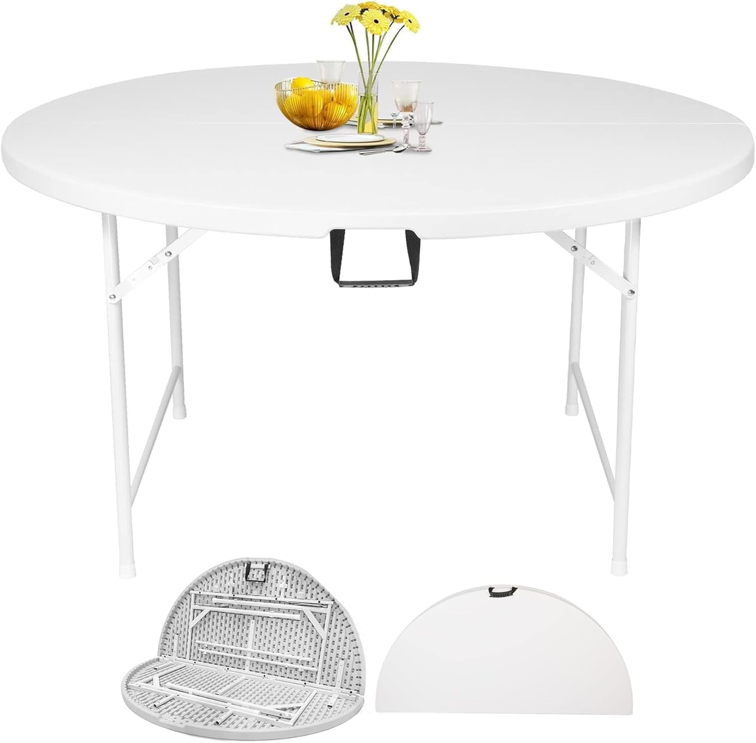 4 FT Round Folding Table, 48” Dia Portable Plastic Table for 4 to 6 ...