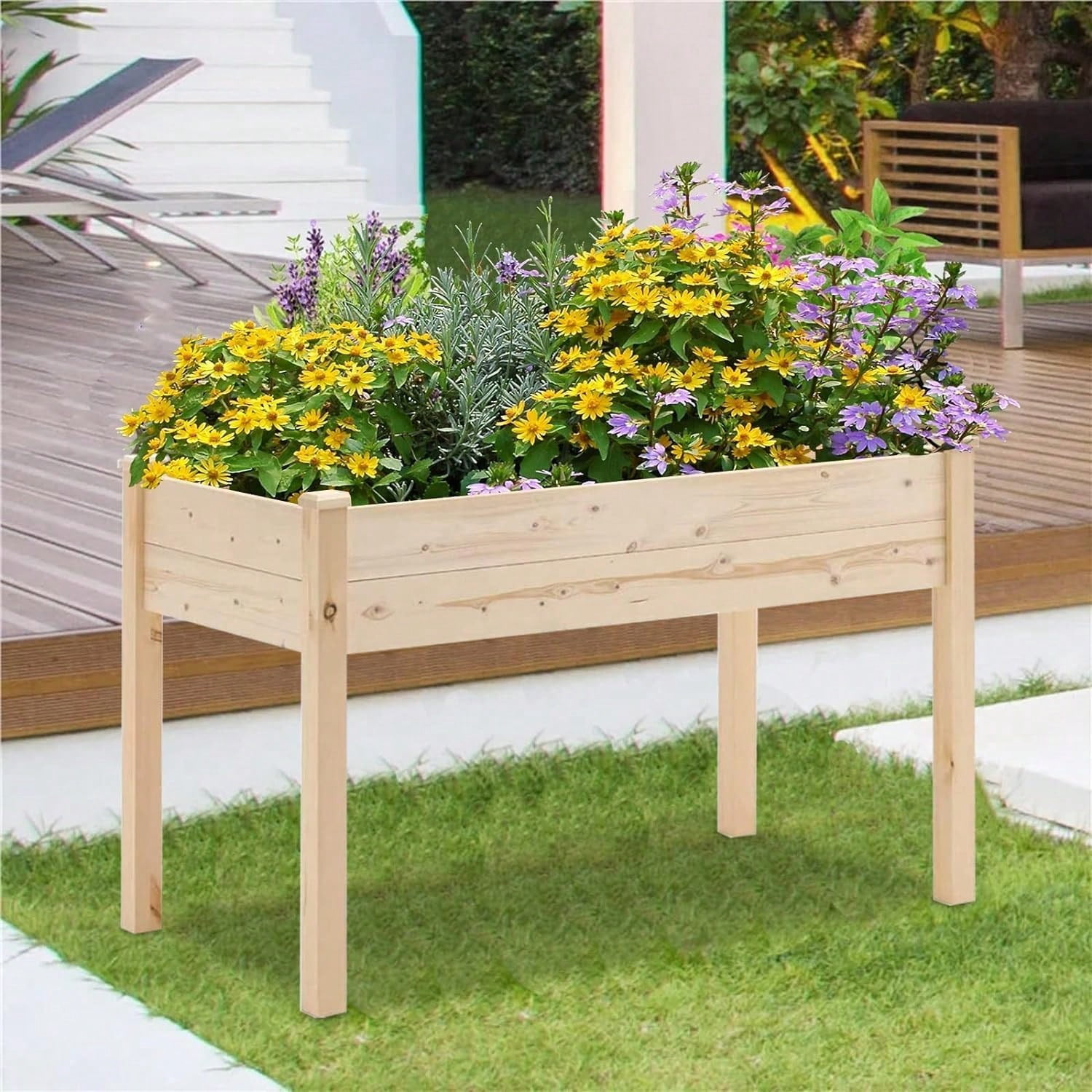 4 FT Wooden Raised Garden Bed Elevated Planter Box Stand For Vegetables ...