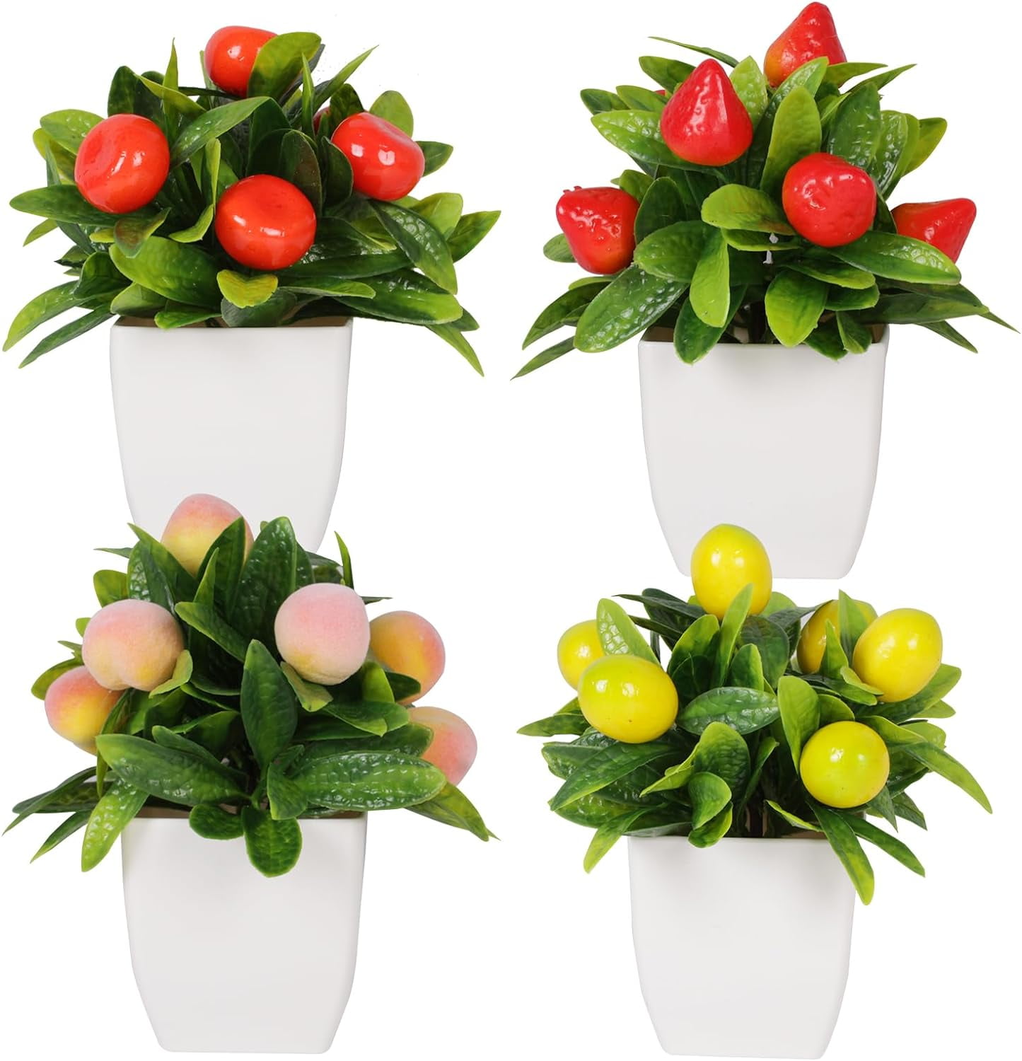 4 Fake Potted Plants Small Artificial Fruit Plants with Pots Lemon 2pcs ...