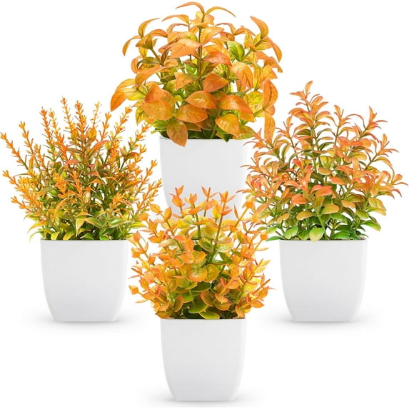 4 Fall Mini Artificial Greenery Potted Fall Decorations for Decor ...