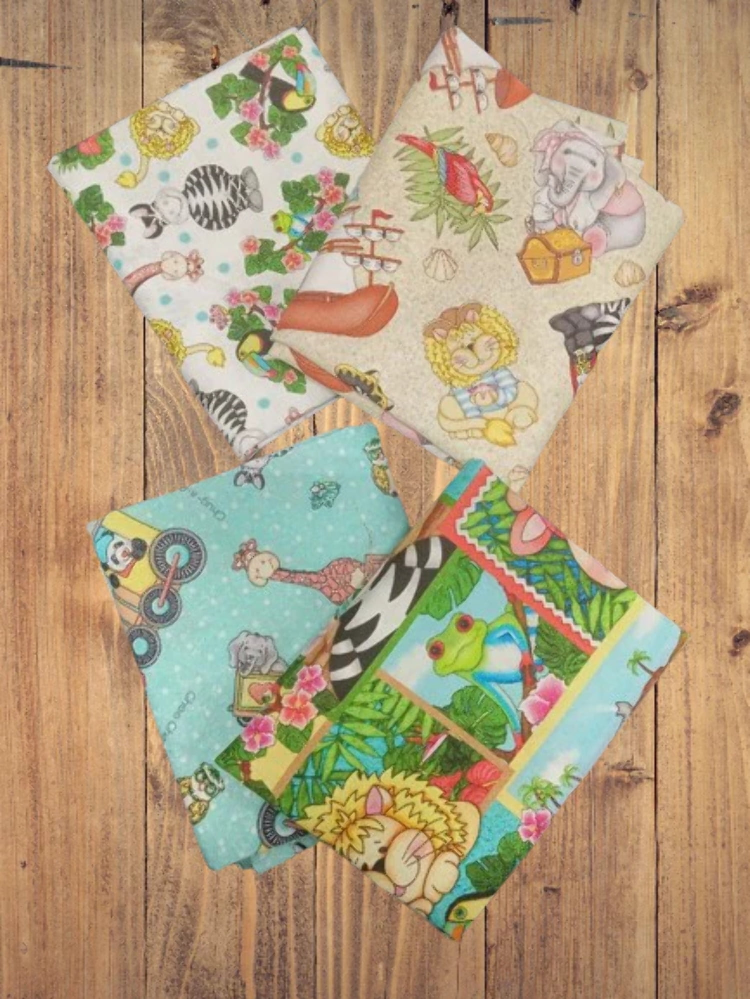 4 Fat Quarters - Assorted Bazooples Jungle Animals Fat Quarter Bundle ...