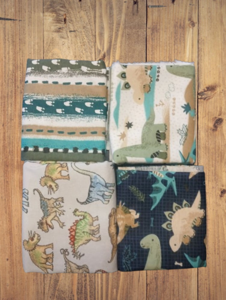 4 Fat Quarters - Assorted Dinosaur Flannel Fat Quarter Bundle (Single ...