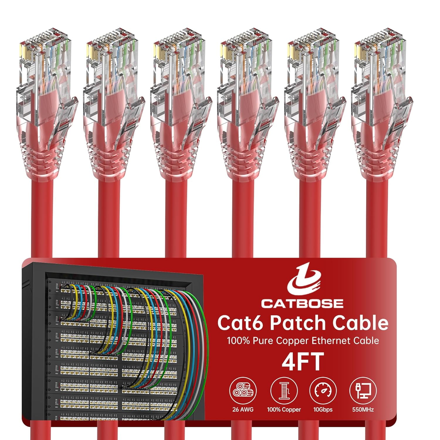 4 Feet Cat6 Patch Cable(6 Pack), Solid Pure Copper Patch Cord, Cat 6 ...